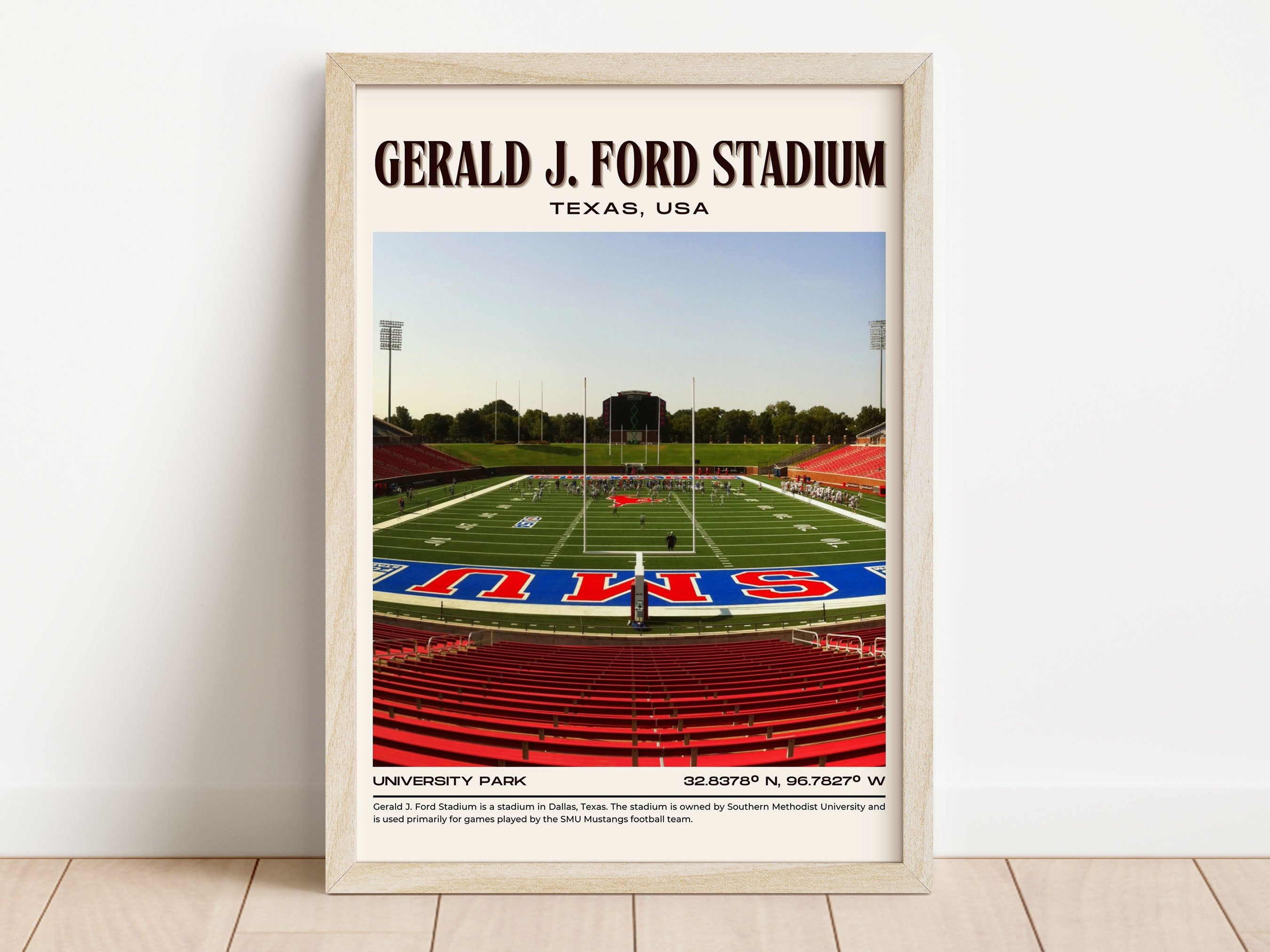 Gerald J. Ford Stadium, SMU Mustangs, Retro Black & White Stadium – JOYIE