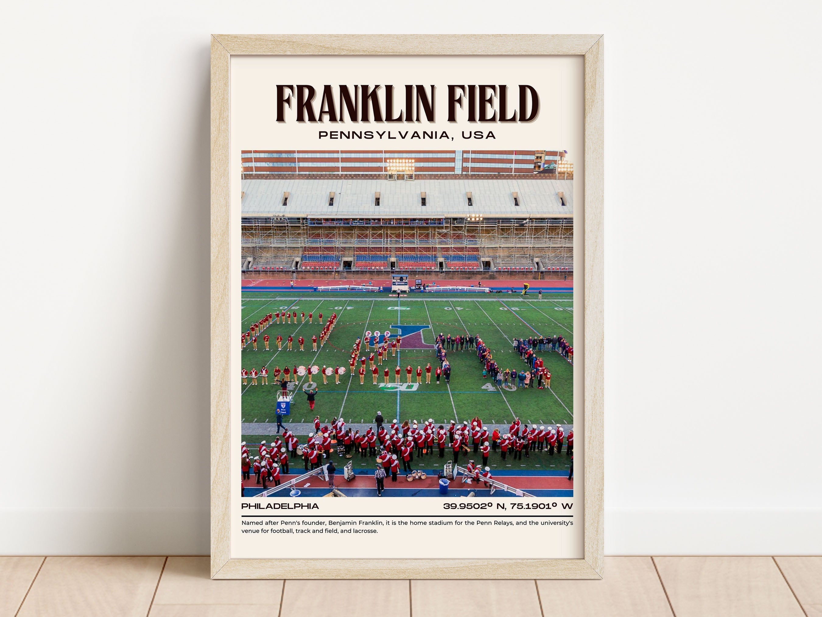 Franklin Field, Penn Quakers, Black & White Stadium, Retro Wall Art – JOYIE